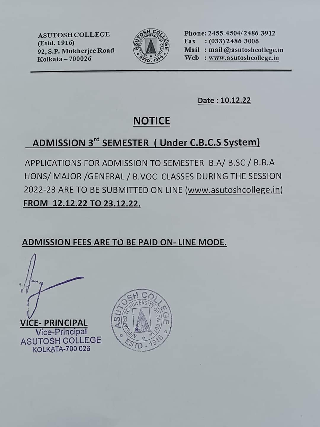 ASUTOSH COLLEGE – University of Calcutta (C.U.)